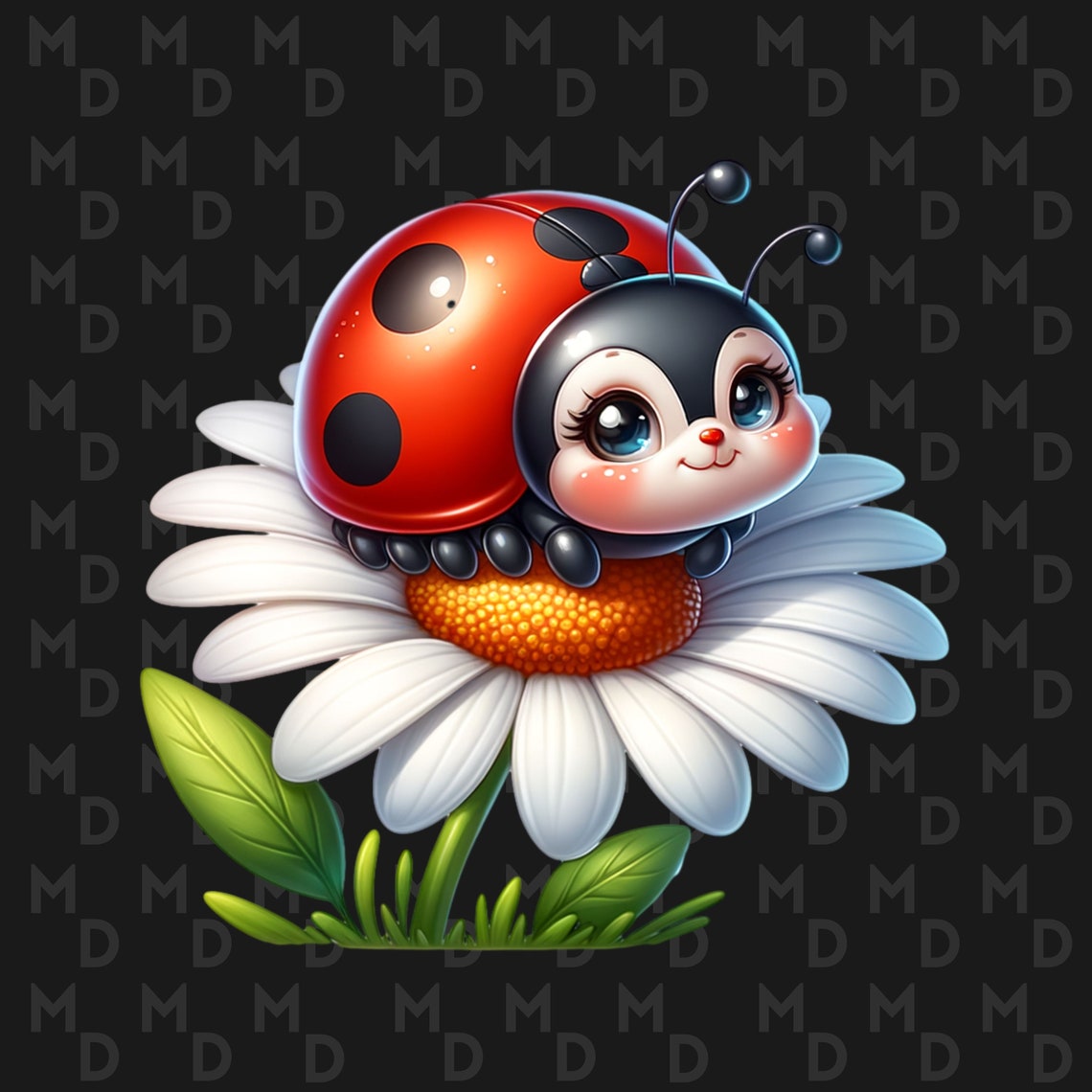 Cute Ladybug on Daisy PNG, Ladybug Clipart, Instant Download, Digital ...