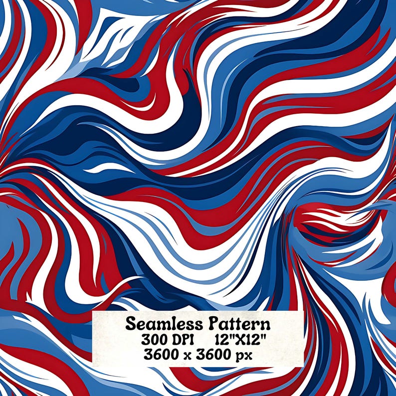 Red White and Blue Swirl Seamless Pattern , PNG, Instant Download ...