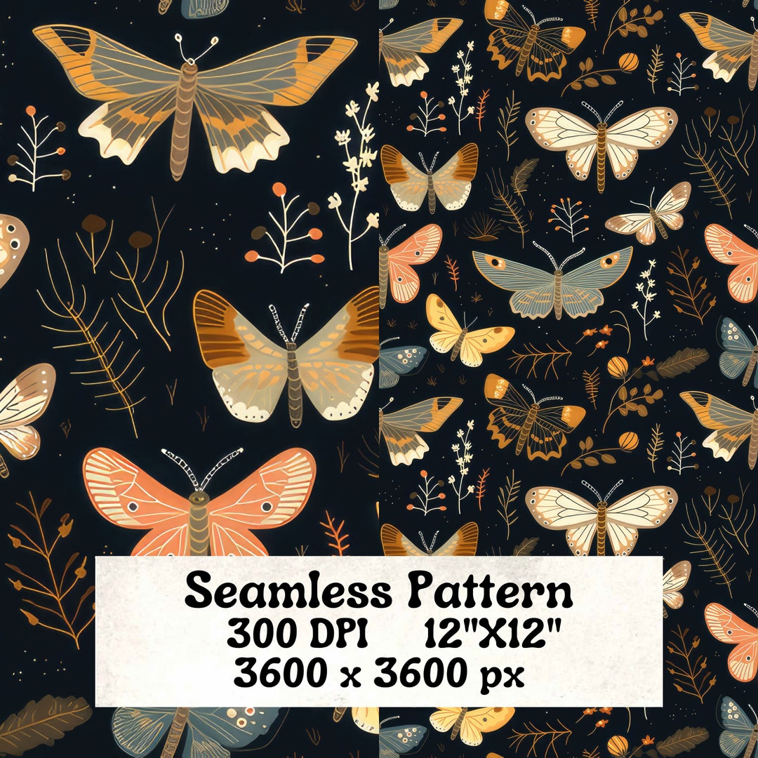 Moth Seamless Pattern, Two Sizes, Instant Download, 300 Dpi, 3600x3600 ...
