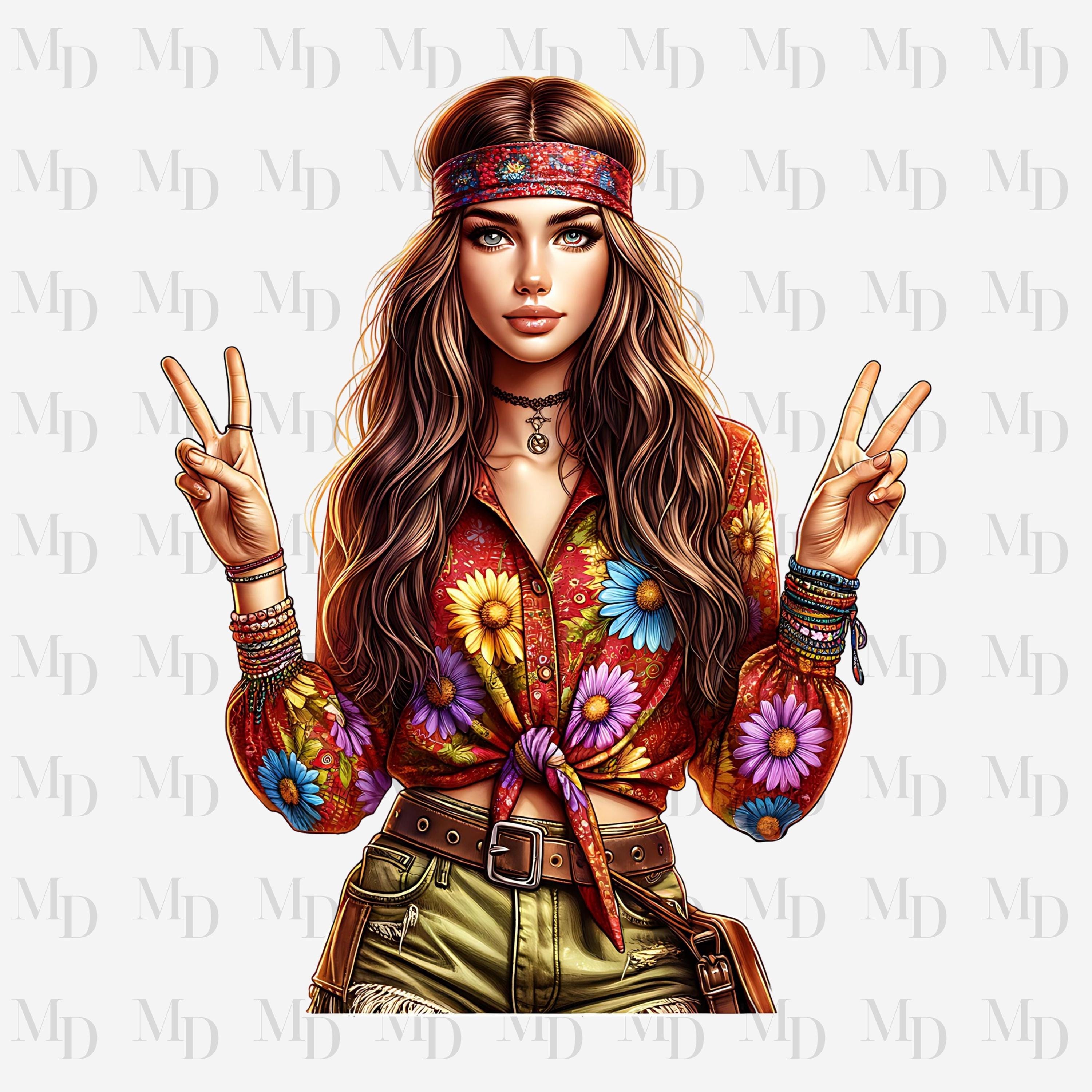 Peace Sign Hippie Girl PNG, Clipart, Instant Download, Hippie Design ...