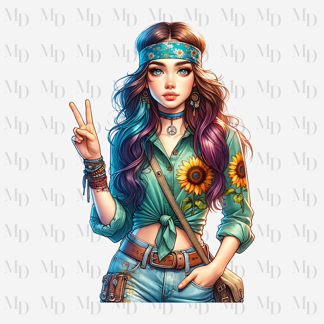 Peace Sign Hippie Girl PNG, Clipart, Instant Download, Hippie Design ...