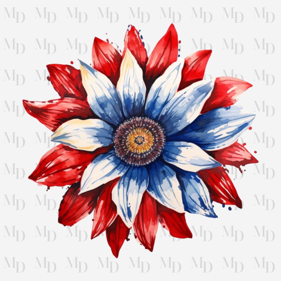 Patriotic Red White Blue Sunflower PNG, Instant Download, Watercolor ...