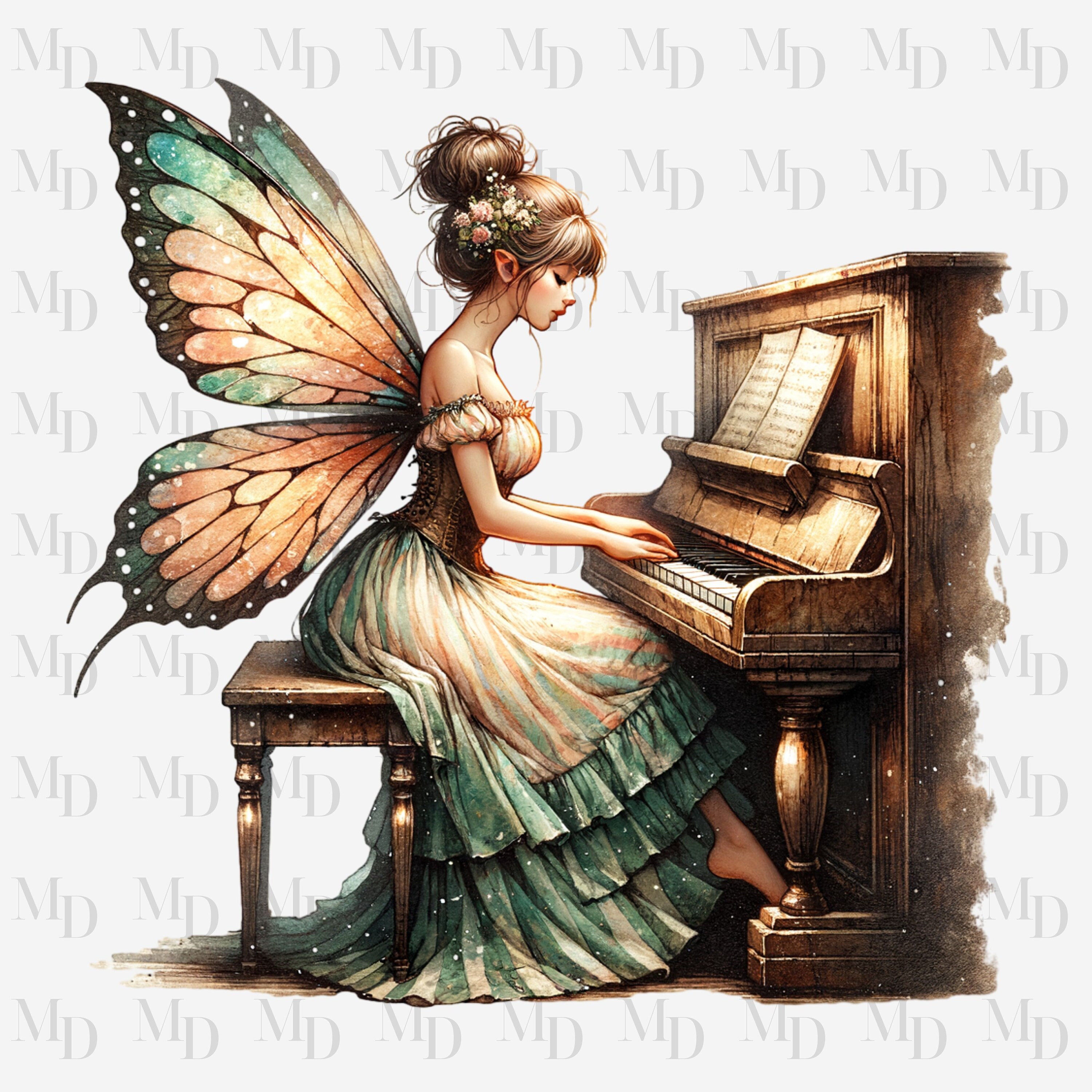Rustic Fairy Playing Piano PNG, Clipart, Instant Download, Digital ...