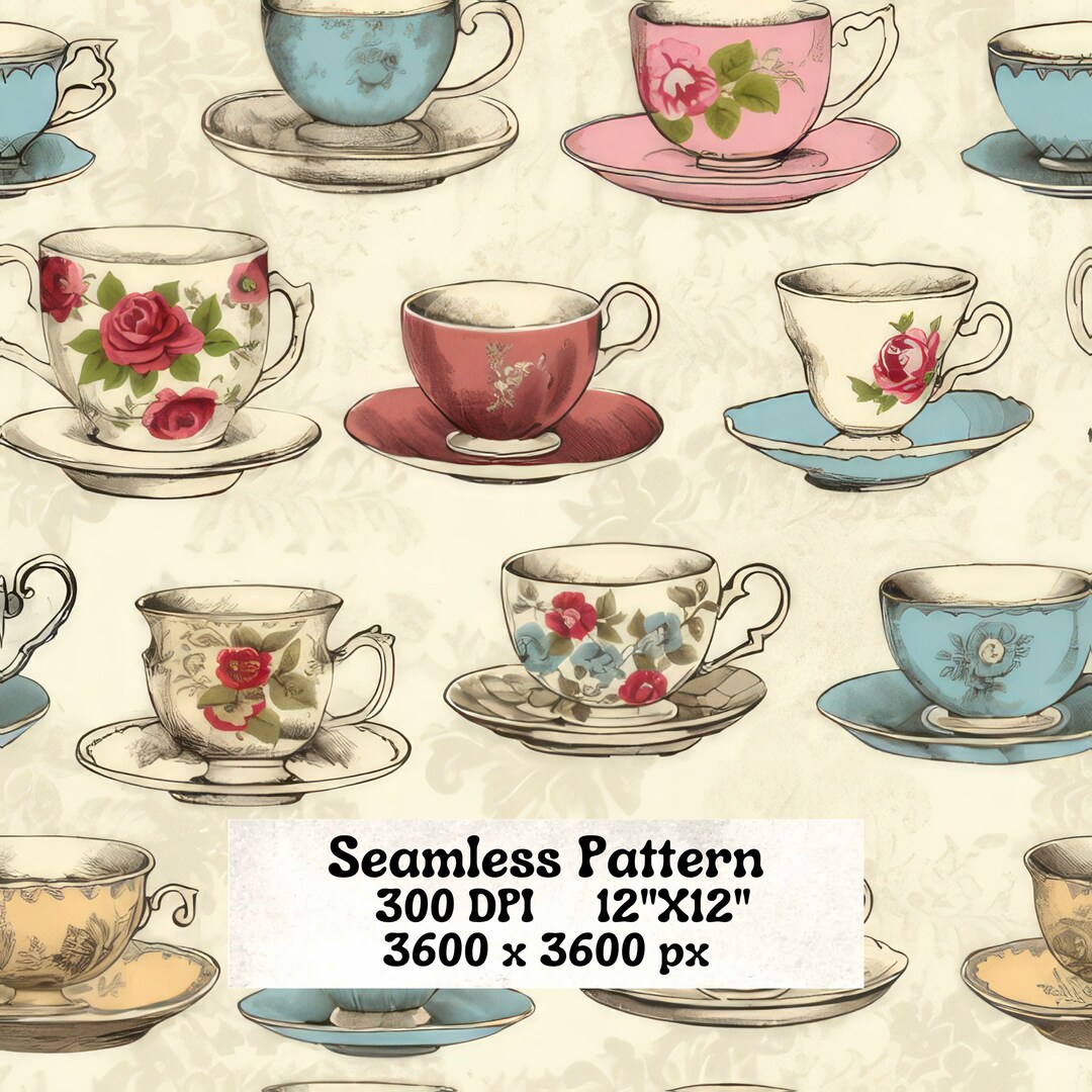 Tea Cup Seamless Pattern, Instant Download, 300 Dpi, 3600x3600, Digital ...