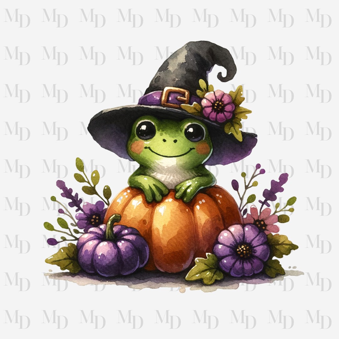Cute Green Frog and Pumpkins PNG, Clipart, Instant Download, Digital ...