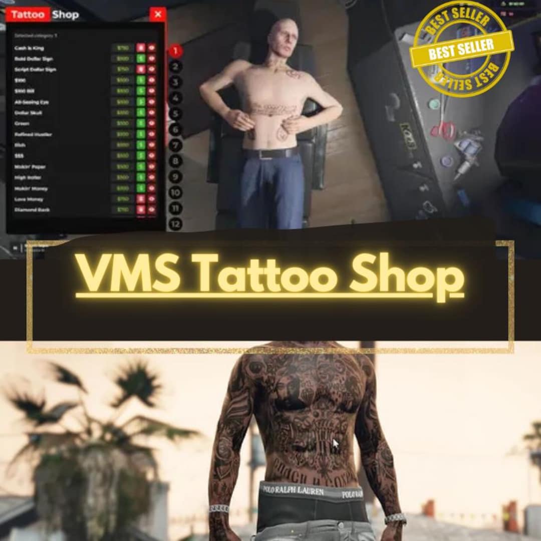 Script FiveM VMS Tattoo Shop - script gta5 fivem - projetado realisticamente para servidores ...