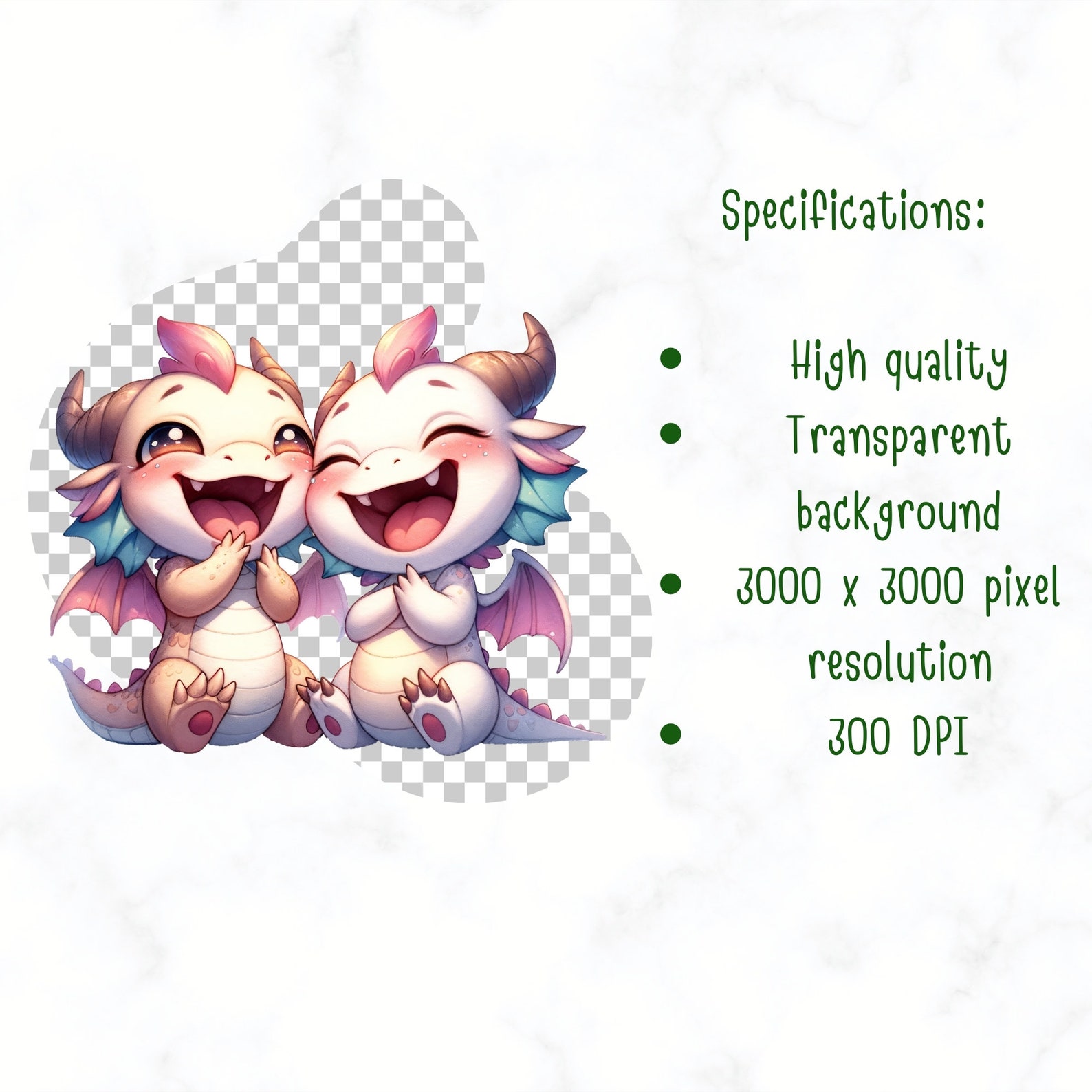 Charming Dragon Couple Clipart Set - 19 High-quality PNG Files Adorable ...