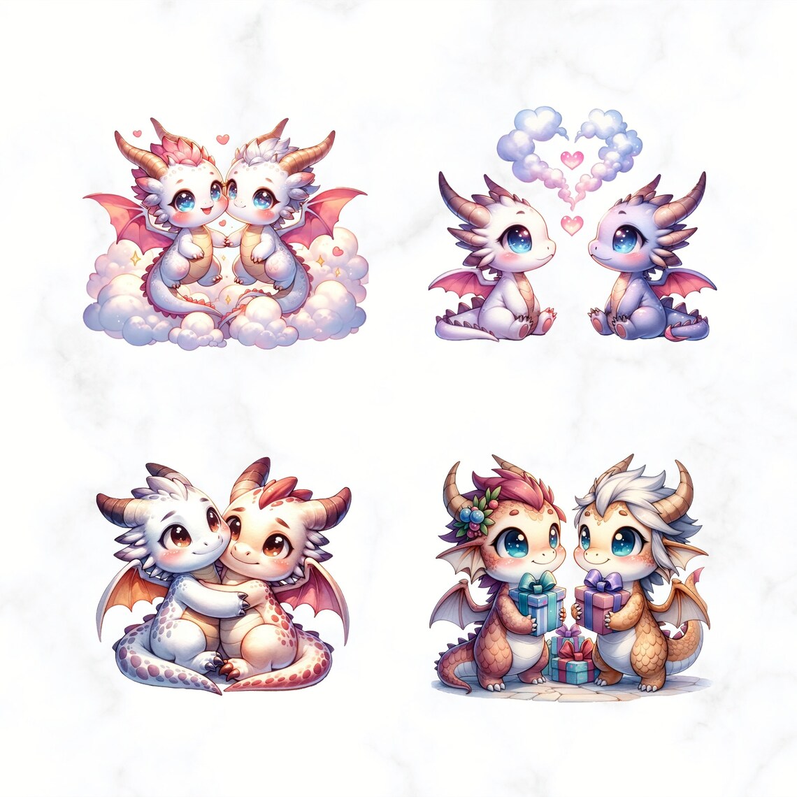 Charming Dragon Couple Clipart Set 19 High-quality PNG Files Adorable ...
