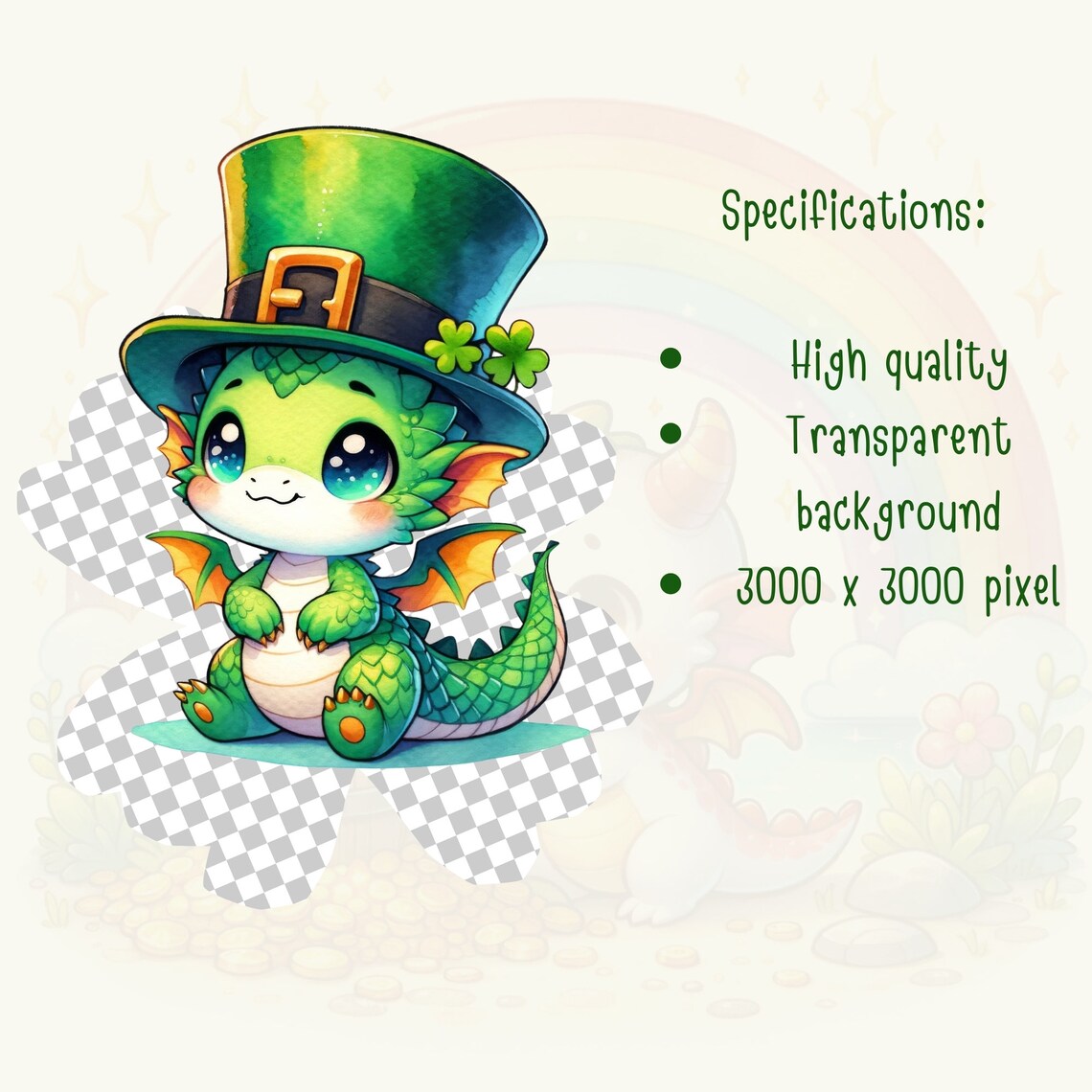Watercolor St. Patrick's Day Dragon Clipart - Festive Dragon PNG ...