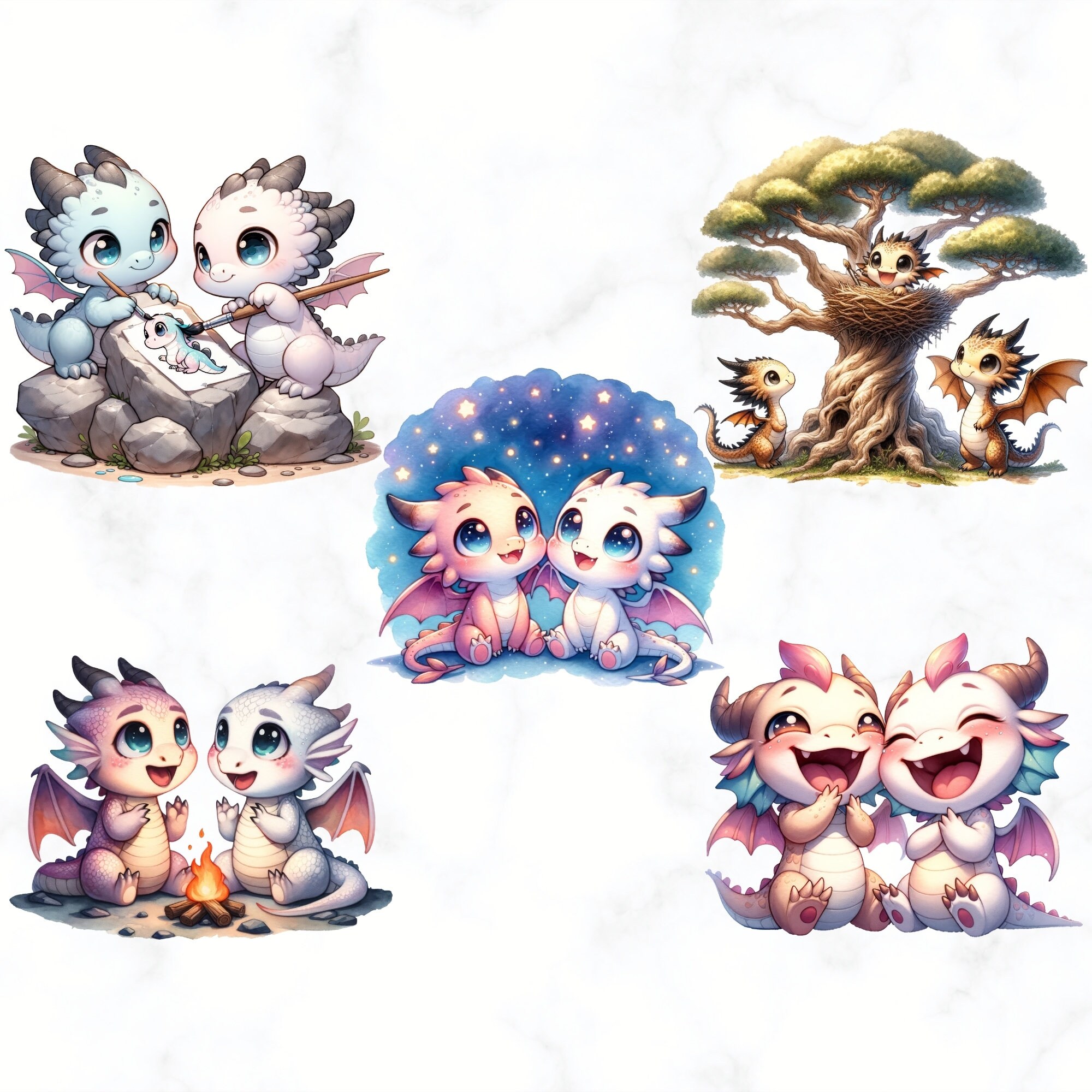 Charming Dragon Couple Clipart Set - 19 High-quality PNG Files Adorable ...