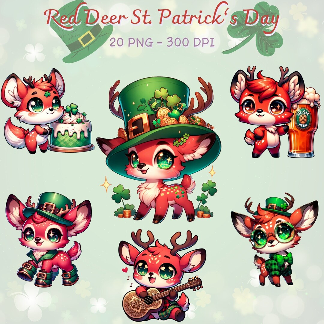 Red Deer St. Patrick's Day Digital Prints - Adorable Festive Deer ...