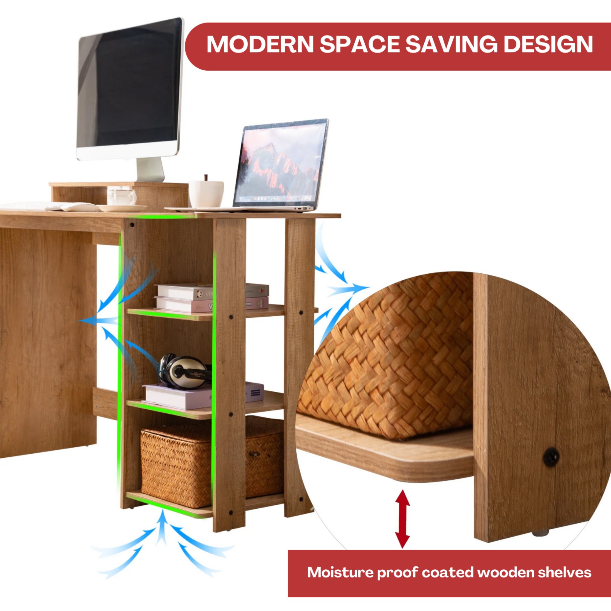 Computer Desk Study Table Writing Shelves Home Office Wooden ...