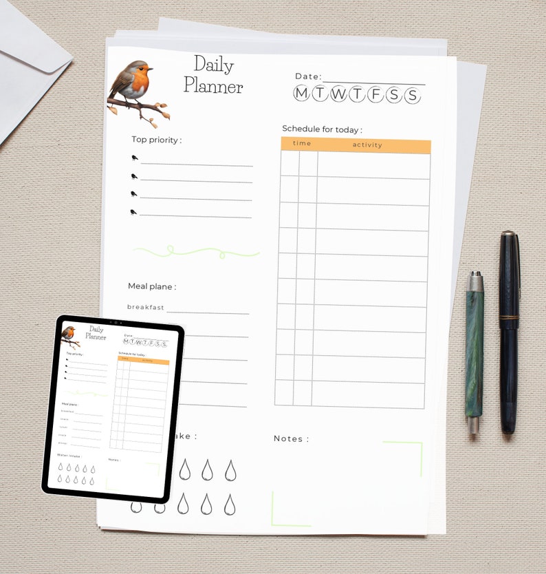 Daily Planner, Robin, Vertical Digital Planner, Daily Planner With ...
