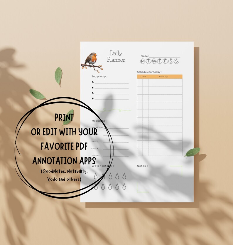 Daily Planner, Robin, Vertical Digital Planner, Daily Planner With ...