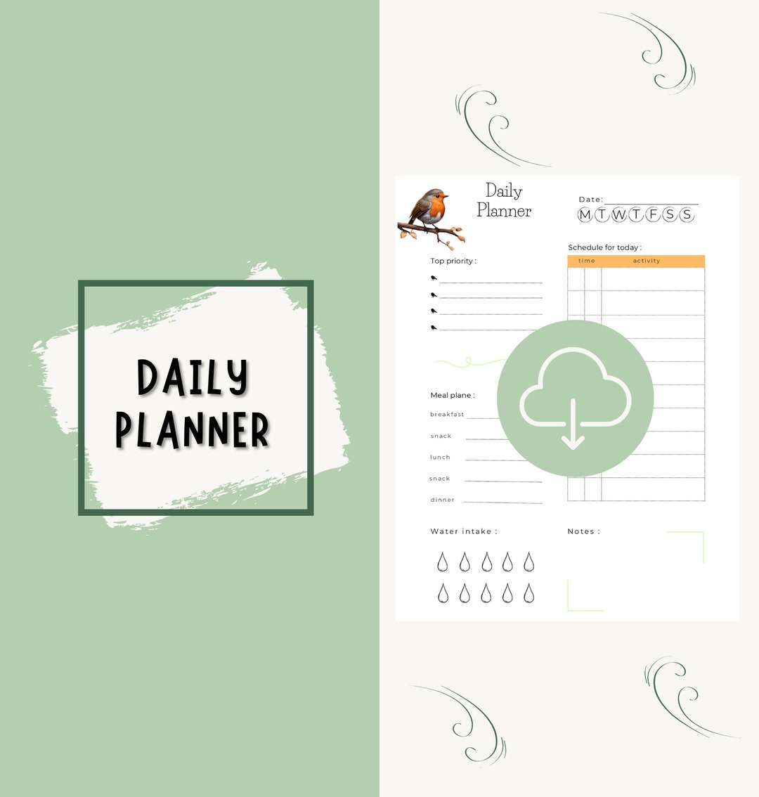 Daily Planner, Robin, Vertical Digital Planner, Daily Planner With ...