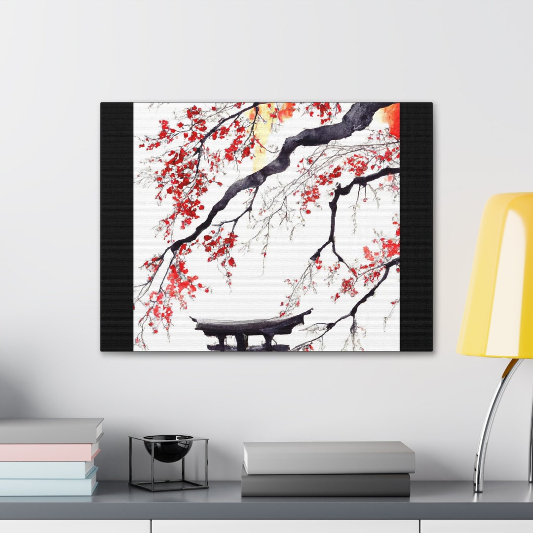 Autumn Serenity: A Traditional Pavilion Amidst Fall Foliage, Wall Art ...