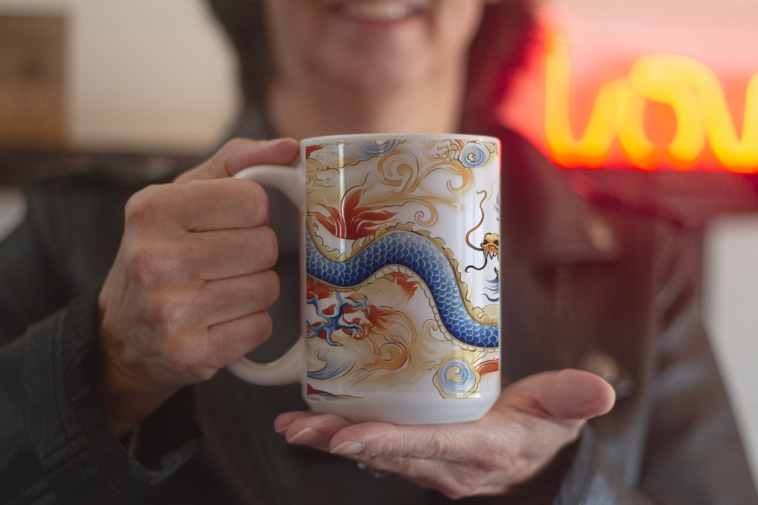 Blue Dragon Mug Asian Inspired Coffee Cup Unique Chinese Dragon Design ...