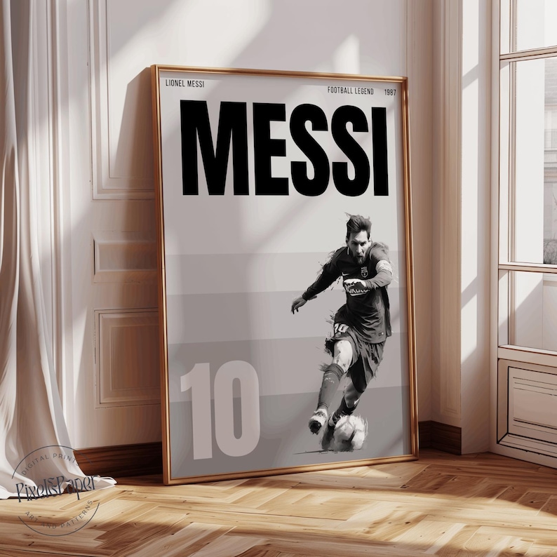 Lionel Messi Poster: Argentina Soccer Legend, Black and White Print ...