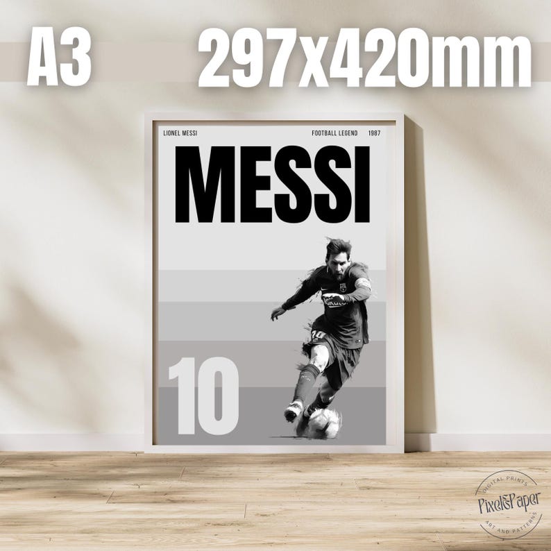 Lionel Messi Poster: Argentina Soccer Legend, Black and White Print ...