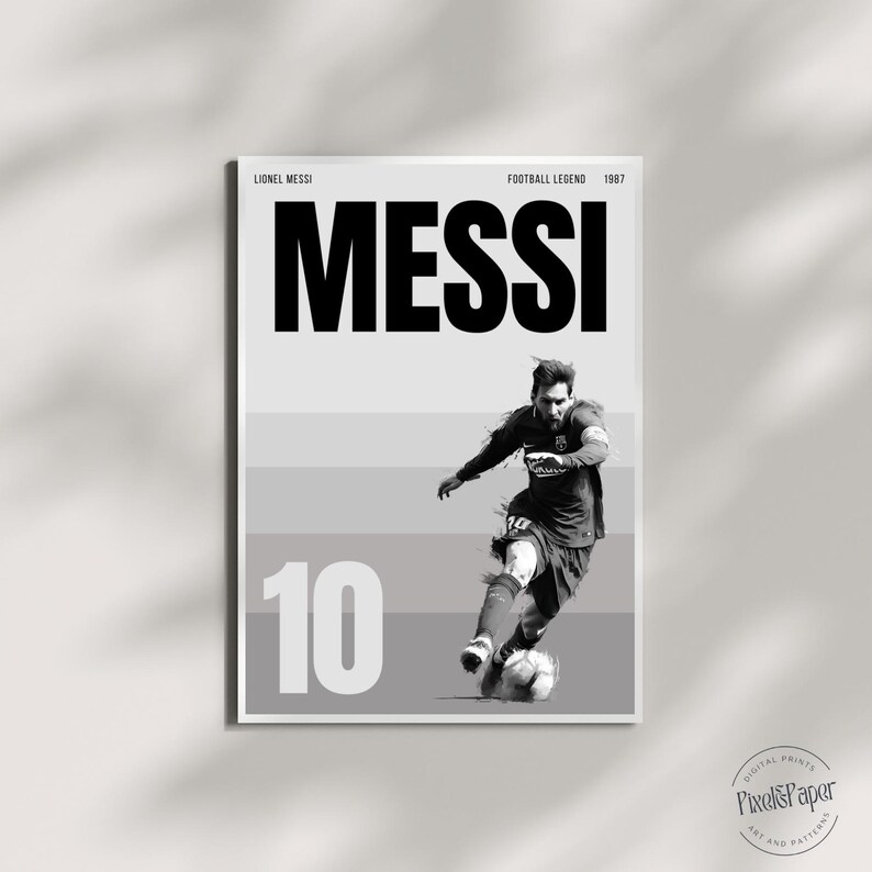 Lionel Messi Poster: Argentina Soccer Legend, Black and White Print ...