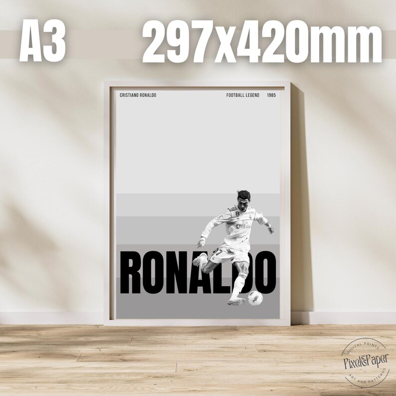 Cristiano Ronaldo Poster: CR7 Black & White Football Art (digital ...