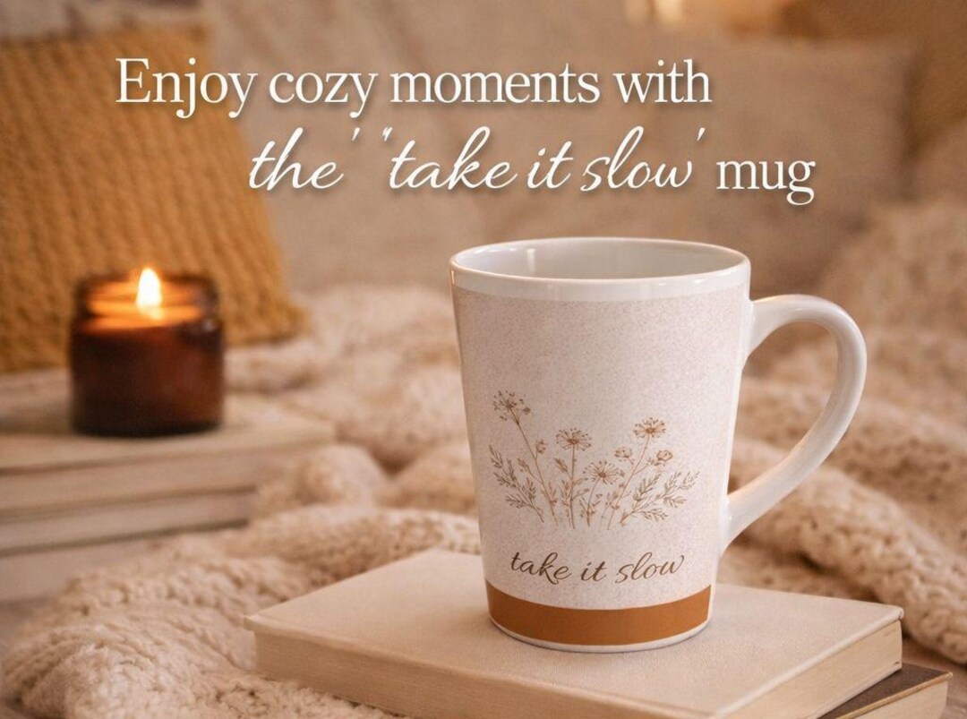 Take It Slow Mug | Cozy Aesthetic Coffee Cup | Minimal Floral Ceramic ...