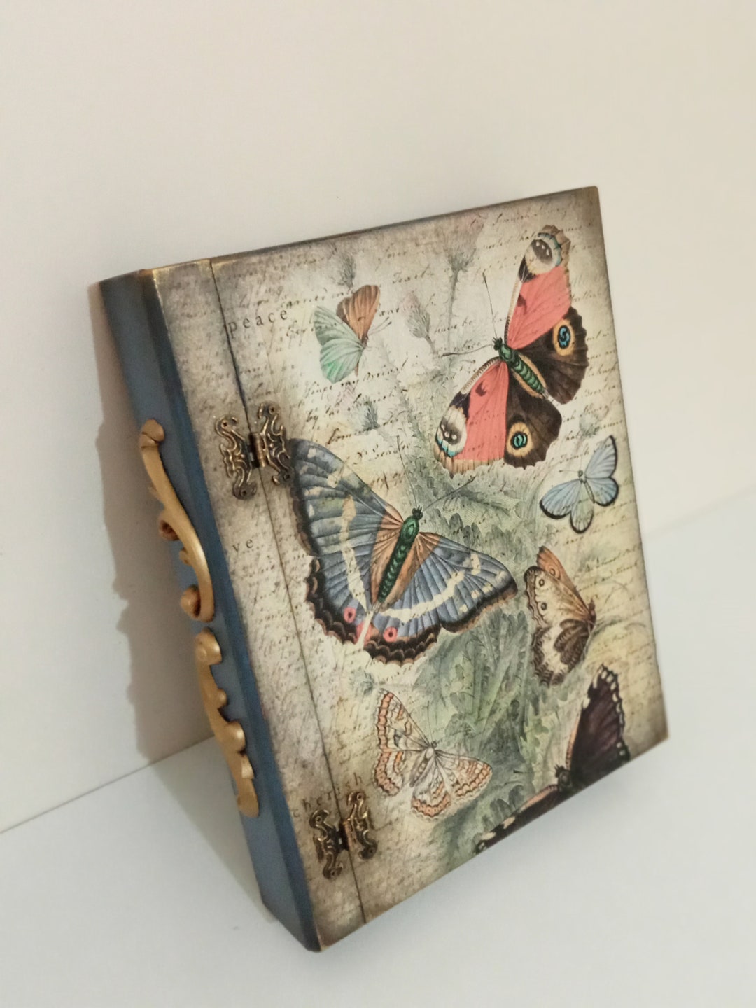 Wooden Book Box Gift Box Decorative Accessory Hand Painting Design Home ...