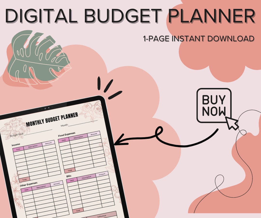 Digital Monthly Budget Planner, Instant Download , Simple Design ...