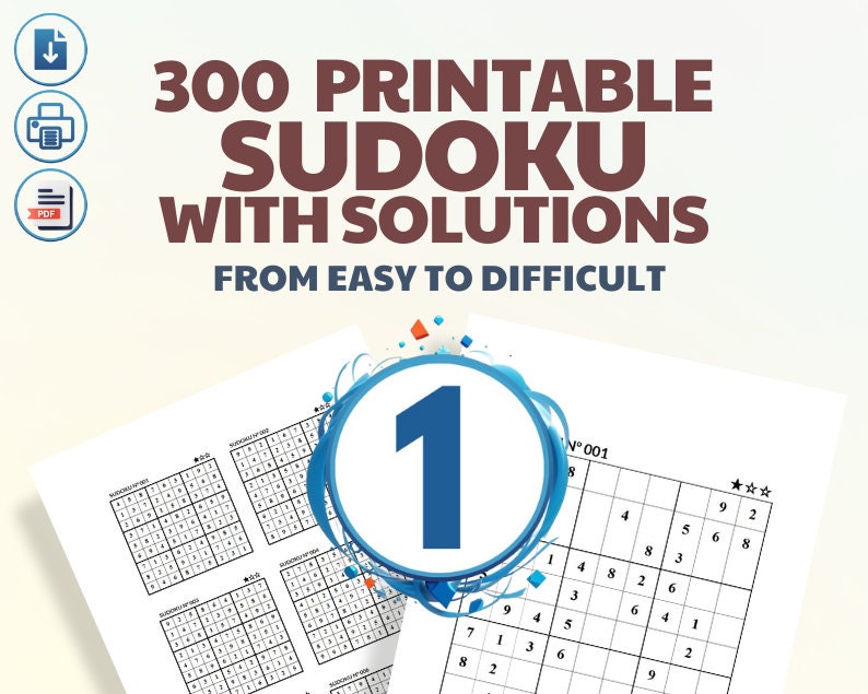 300 Sudoku Puzzles From Easy to Difficult - Volume 1 | Instant Download PDF | Digital Printable ...
