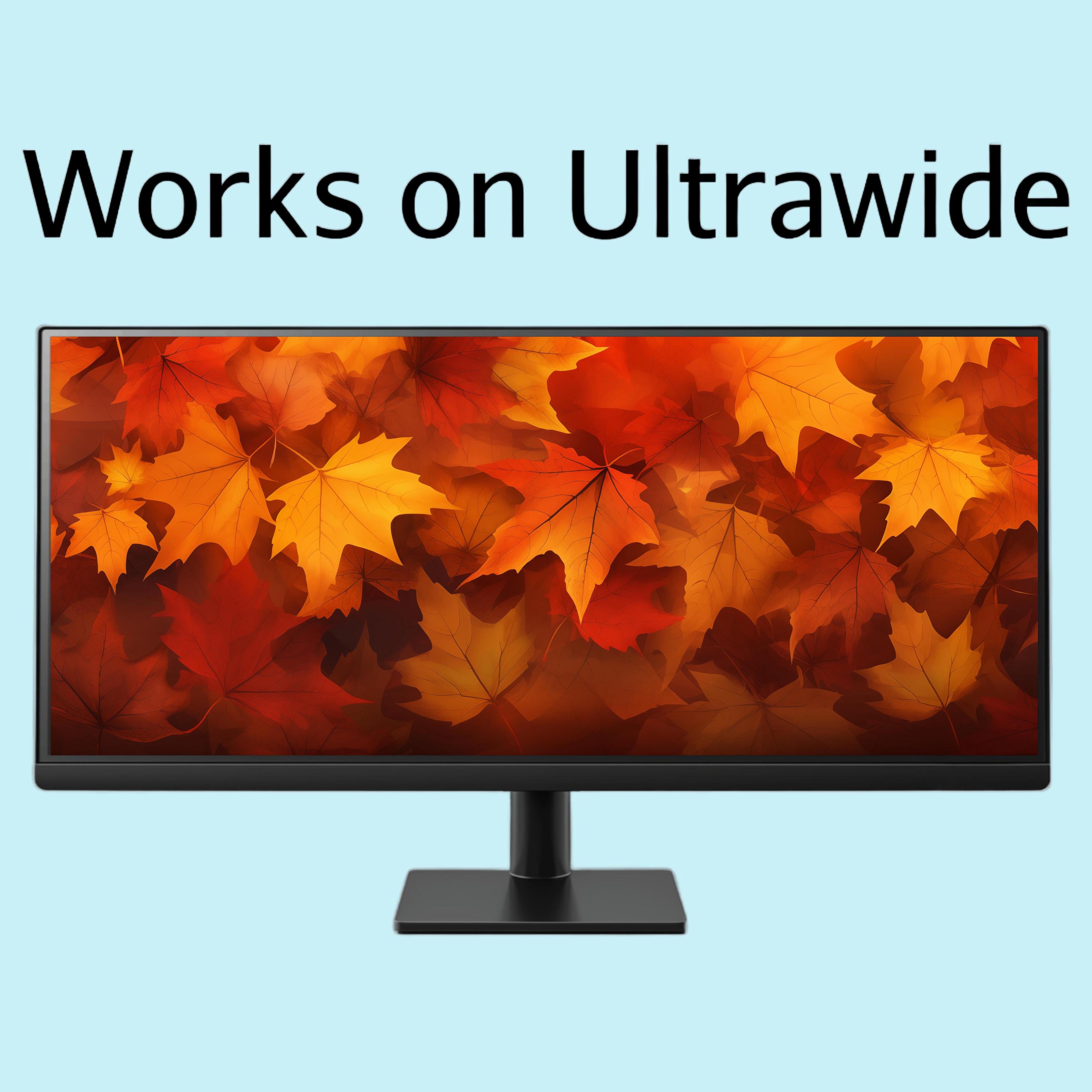 Fall Leaves Orange Digital Art Desktop Wallpaper Background, Ultrawide ...