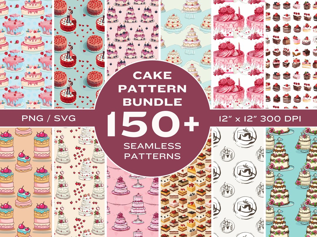 150 Cake Digital Paper Seamless Pattern Baking Crafts Dessert Pattern ...