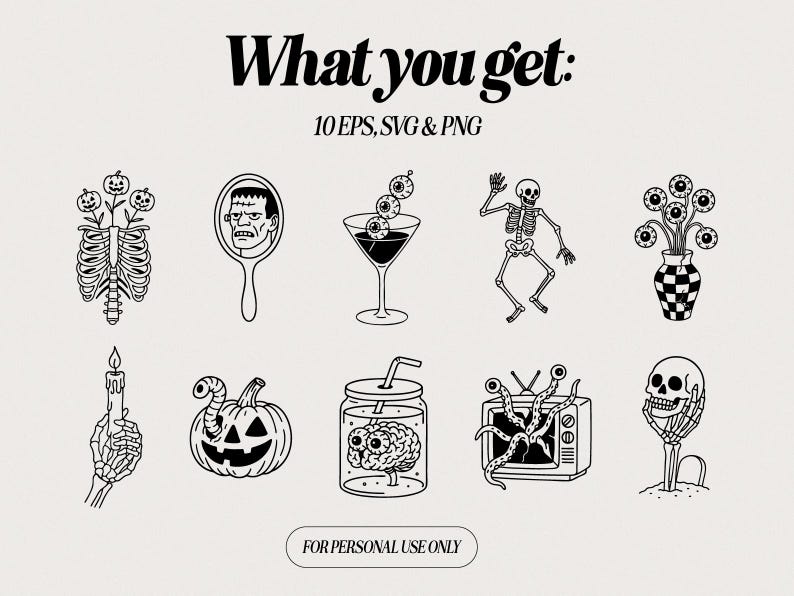 Spooky Halloween Clipart Bundle: Gothic Hand-drawn Pngs (instant ...