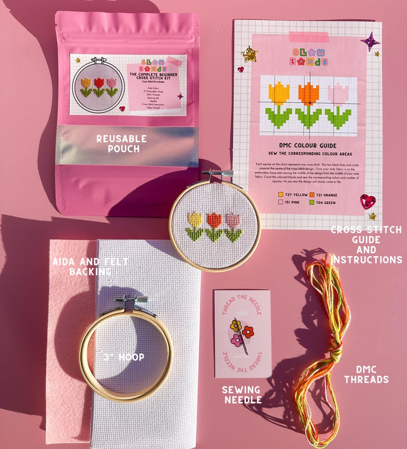 Tulips Complete Beginner Cross Stitch Kit - Beginner Cross Stitch Kit ...