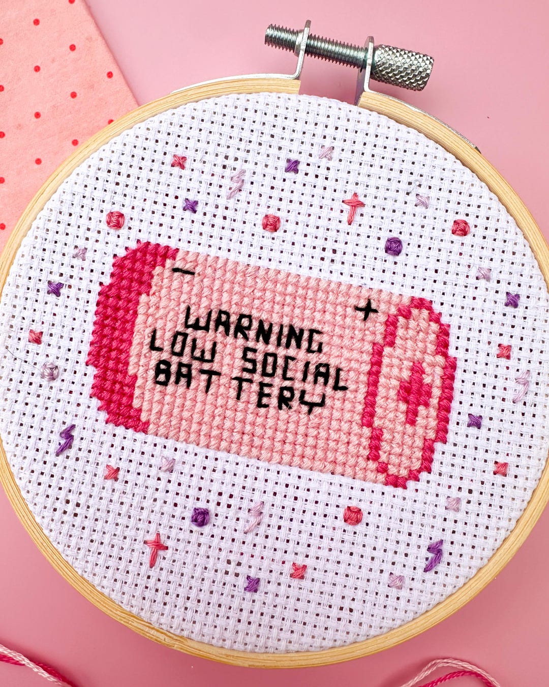 Mini Cross Stitch Art DIY Kit - Low Social Battery Mental Health - Gift ...