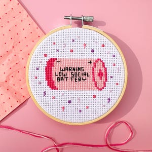 Mini Cross Stitch Art DIY Kit - Low Social Battery Mental Health - Gift ...
