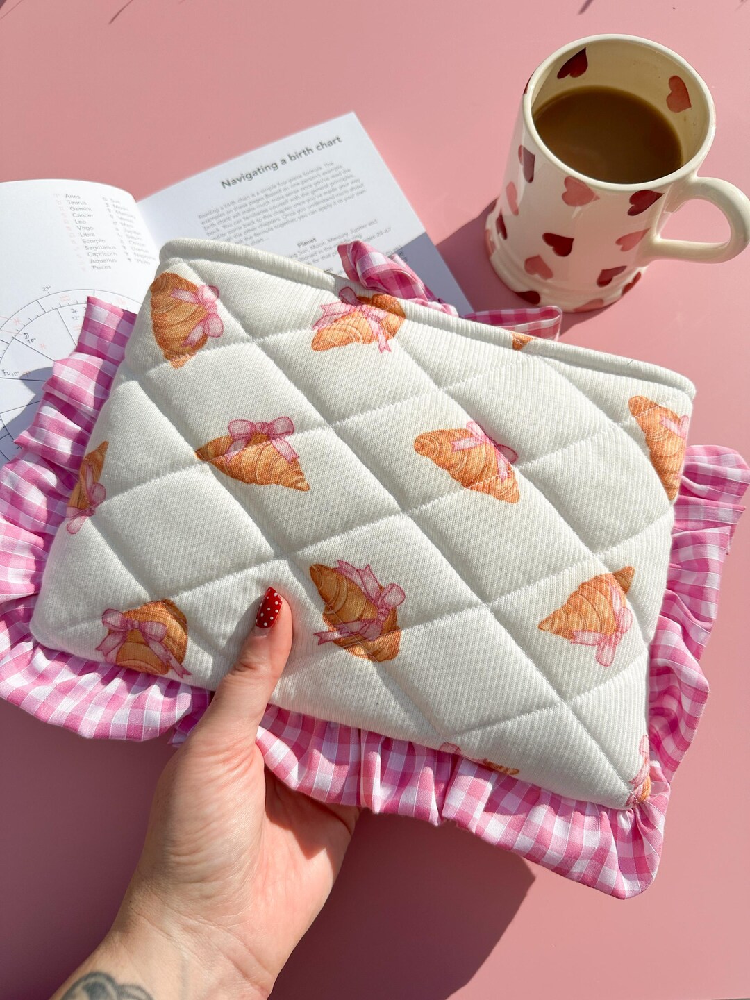 Coquette Crossiant Bow Book Sleeve Cover With Pink Gingham Trim ...
