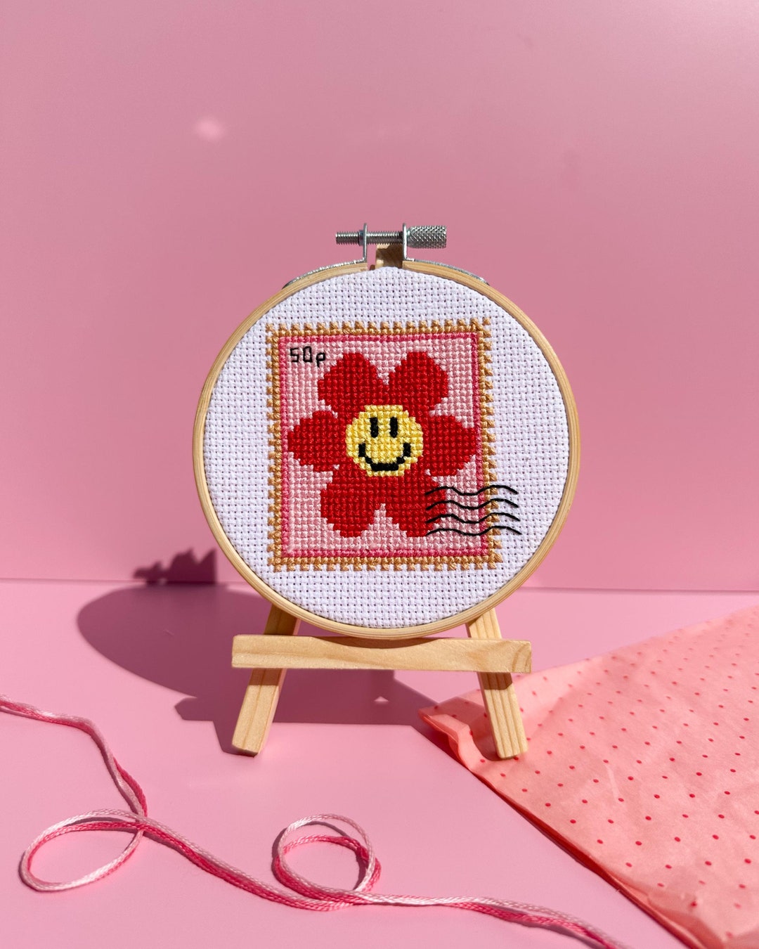 Smile Daisy Stamp Design Cross Stitch Kit - Beginner Cross Stitch Kit ...