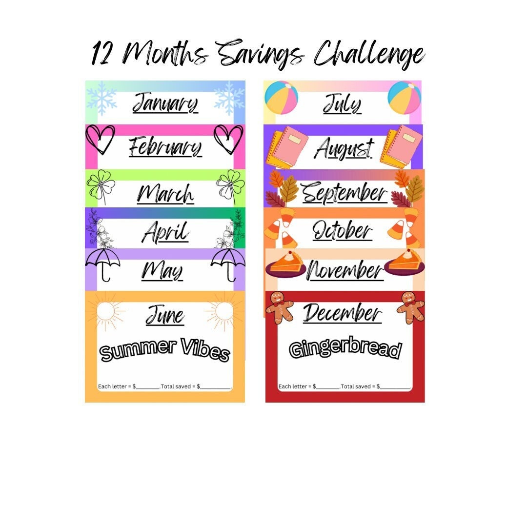 12 Month Words Savings Challenge A7 Size - Etsy Australia