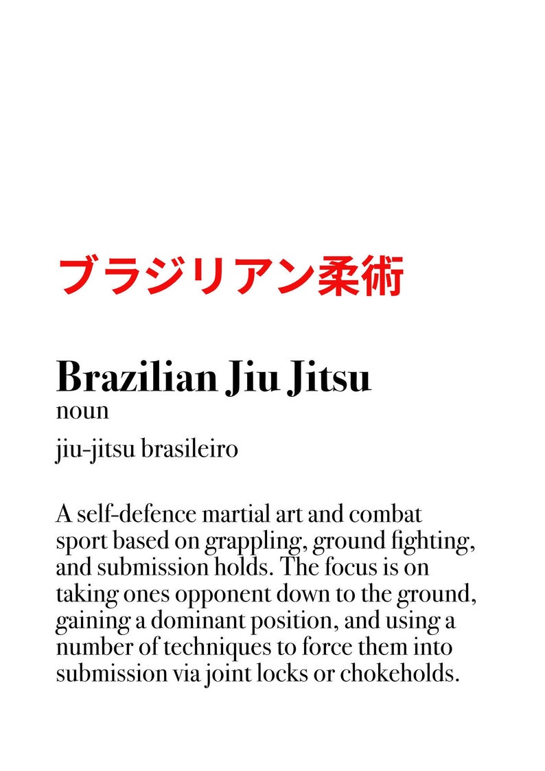 Brazilian Jiu-jitsu Definition Poster | Self Defence Unarmed Combat ...
