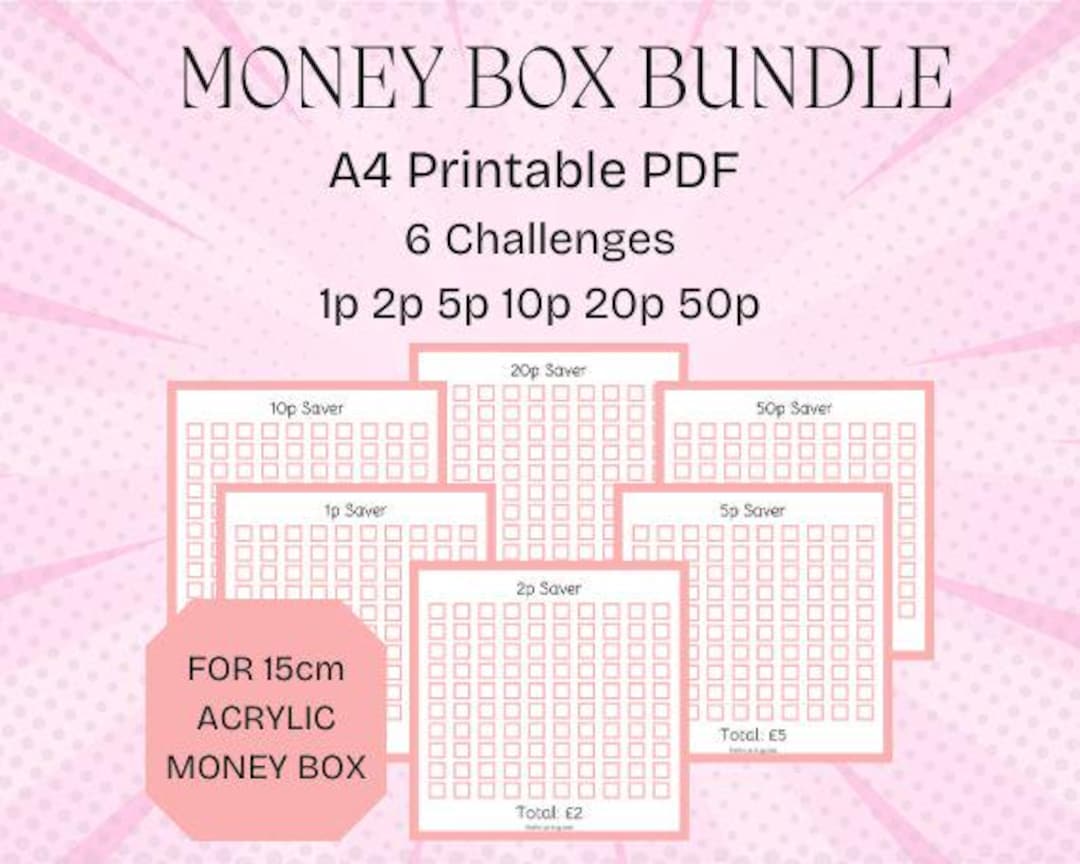 Money Box Saving Bundle, 1p 2p 5p 10p 20p 50p Printable 14cm X 14cm ...