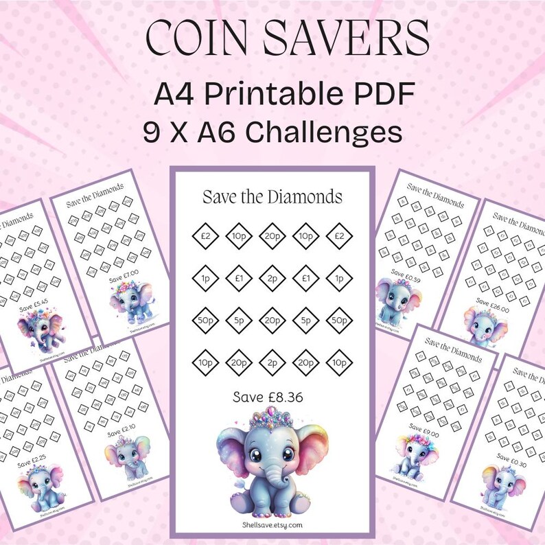 Printable Savings Tracker Coin Saving Bundle, 9 X A6 Kids Pocket Money ...