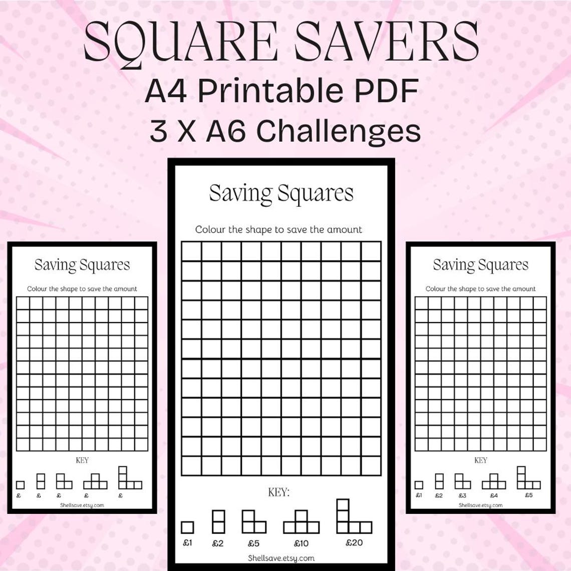 A6 Savings Tracker, Squares Challenge Bundle (PDF Download) - Etsy