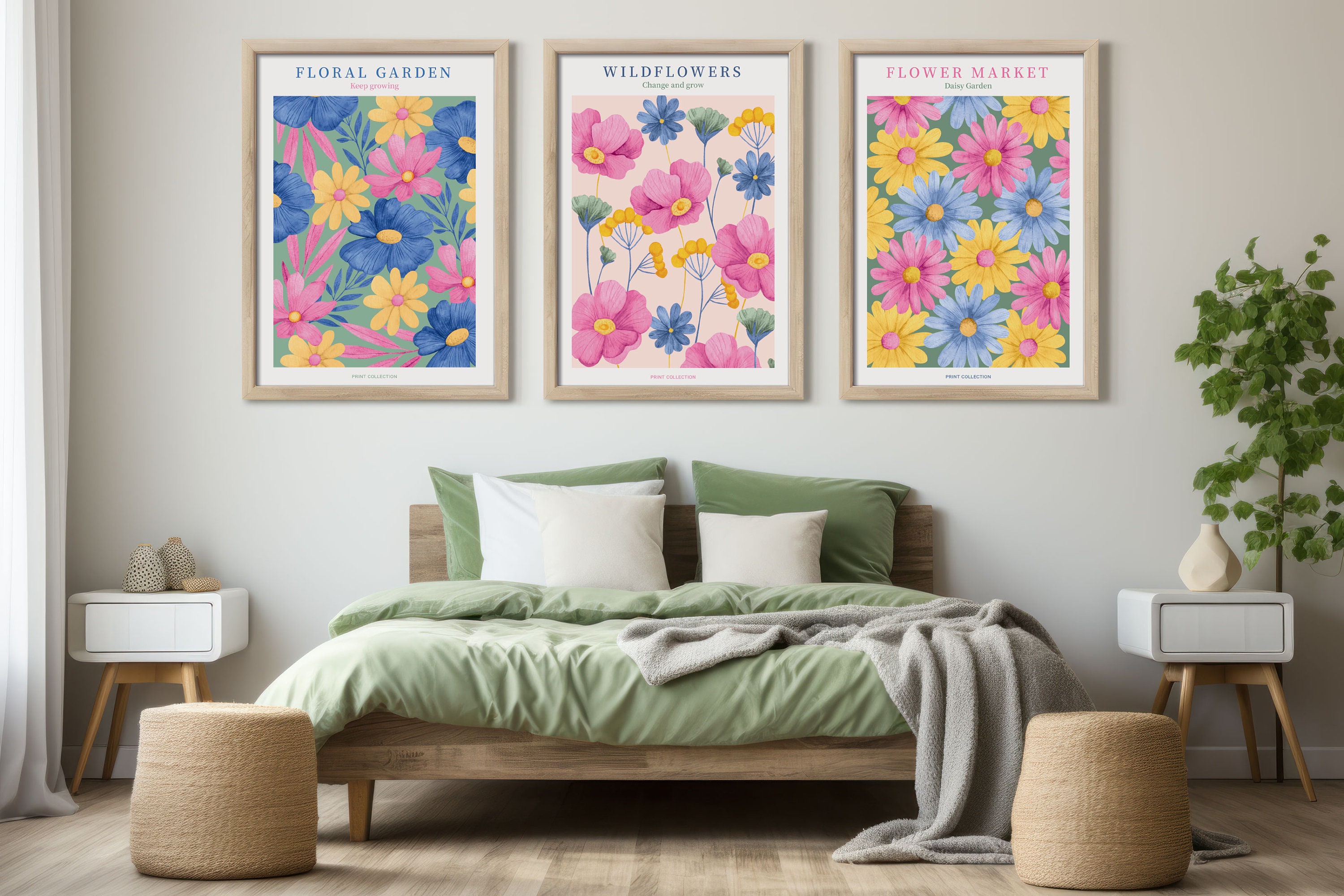 Set of 3 Flower Prints , Flower Market Poster, Flower Shop Decor ...