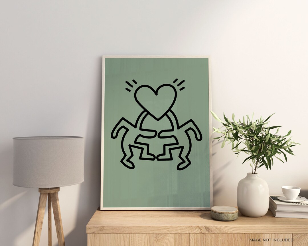 Keith Haring Design Art, Two Body One Heart, Digital Print, Quote Wall ...