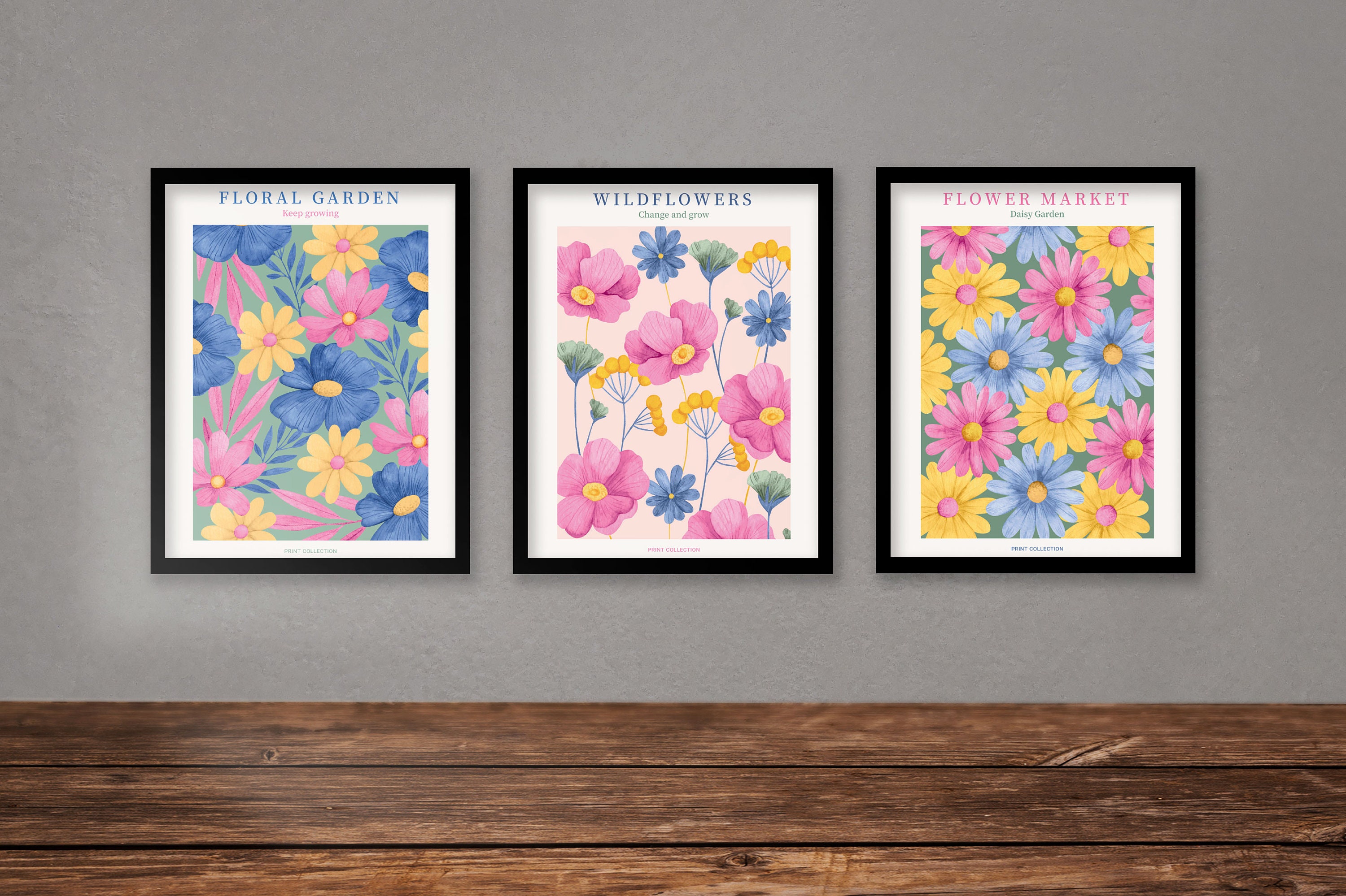 Set of 3 Flower Prints , Flower Market Poster, Flower Shop Decor ...