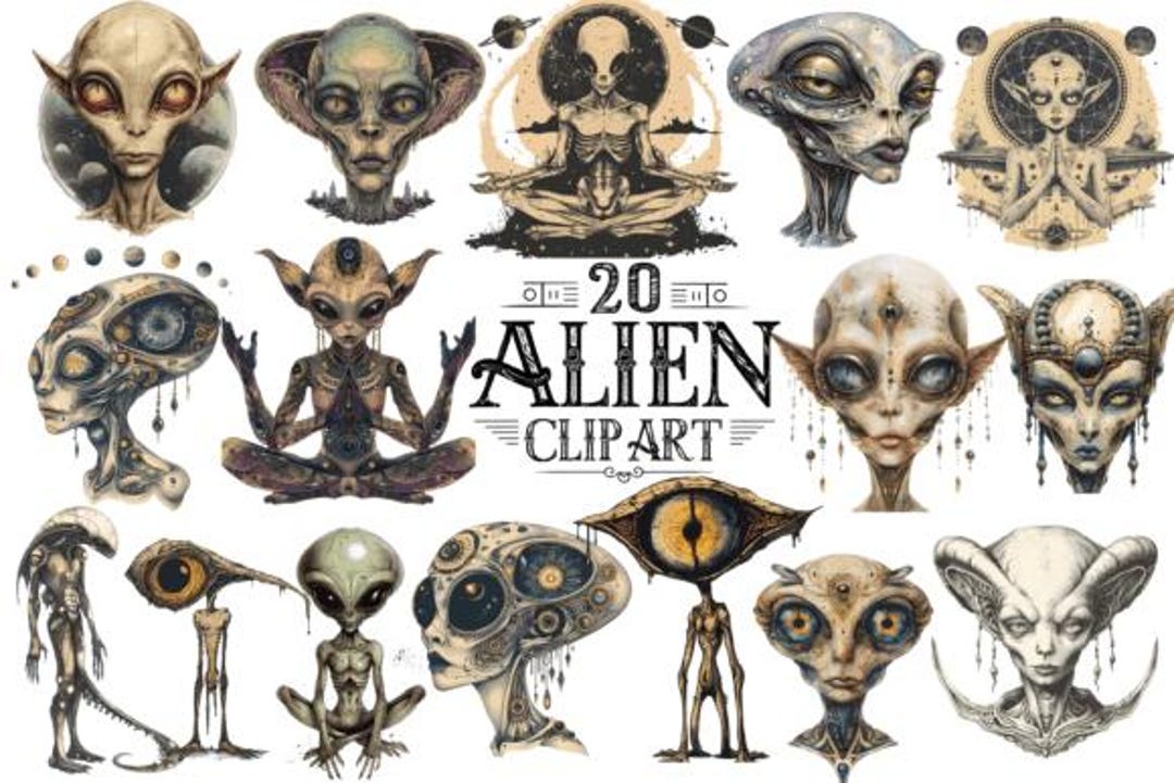 20 Vintage Alien Clip Art Bundle Space Clipart Bundle, Outer Space Png ...