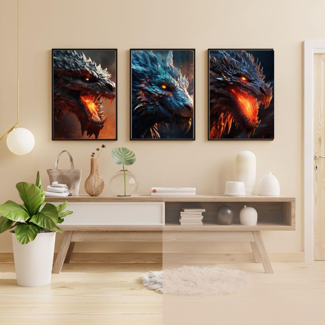 3D Dragon Digital Download , Decor Wall Art Dragon Print, Dragon ...