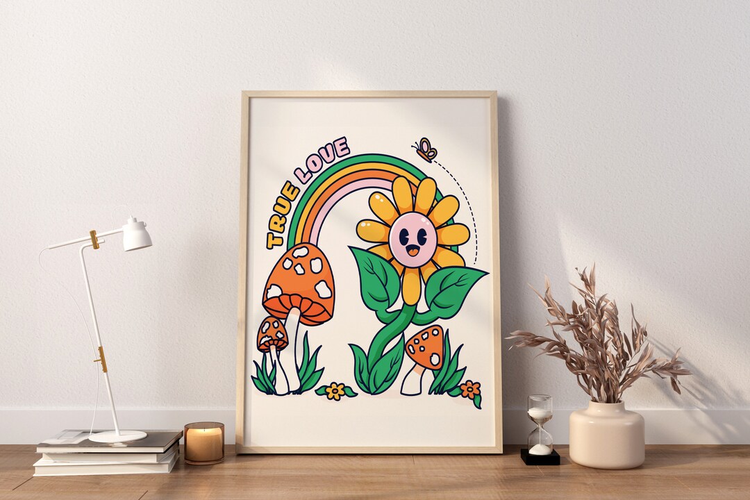 True Love Flower Retro Quote Wall Print, Digital Download Wall Print ...