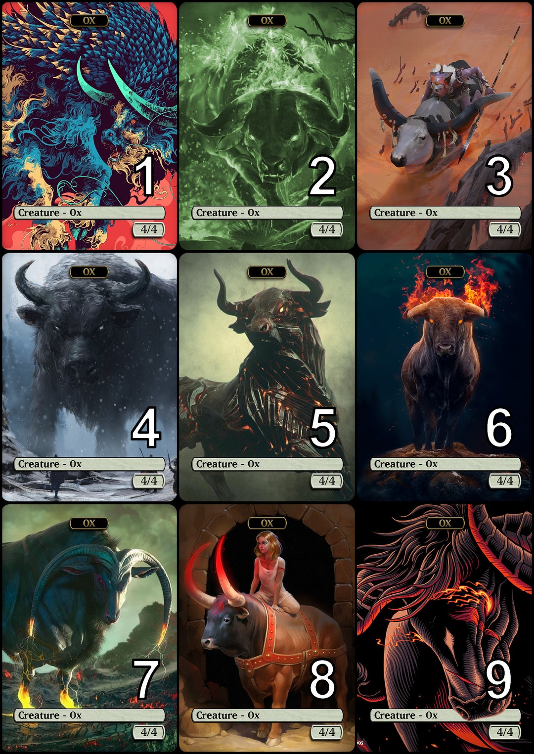 Mtg Ox 4/4 Token Alternative Art // Choose the Art! - for EDH ...