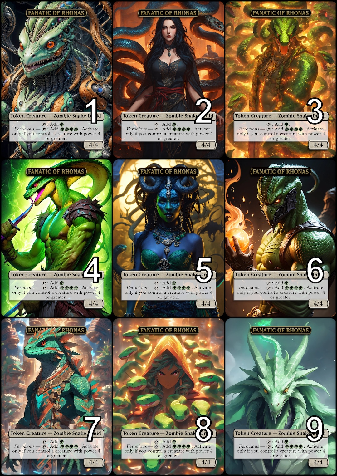 Mtg Fanatic of Rhonas 4/4 Eternalized Token Alternative Art // Choose the Art! - for EDH ...